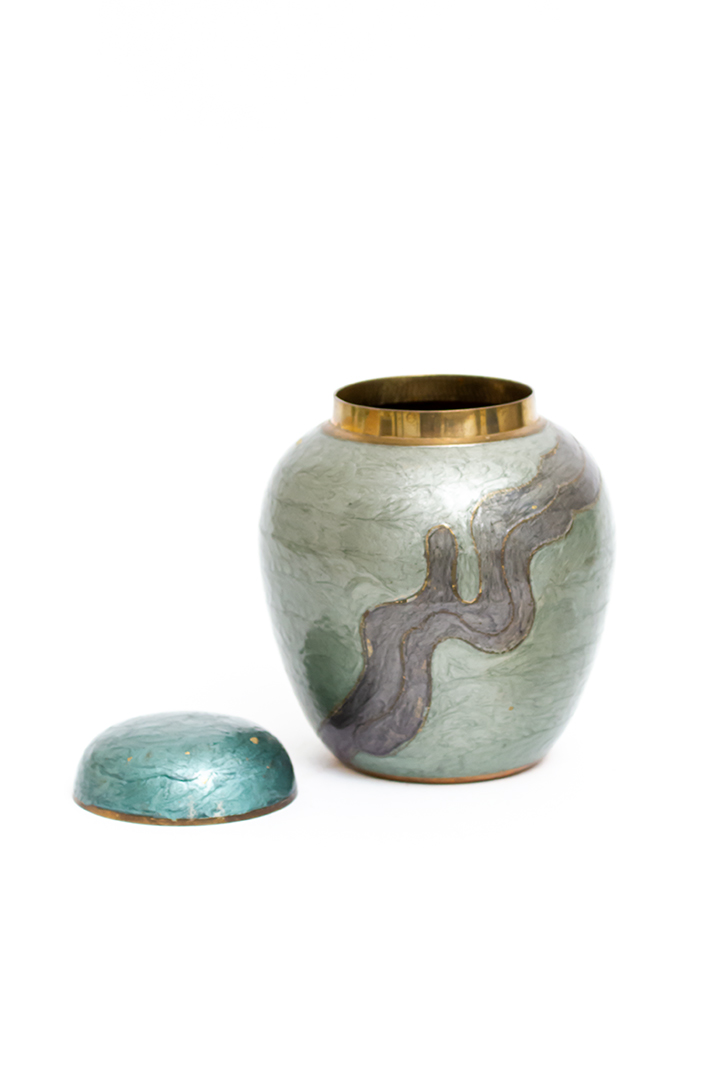 Grote vintage gemberpot mintgroen emaille India - Froufrou's