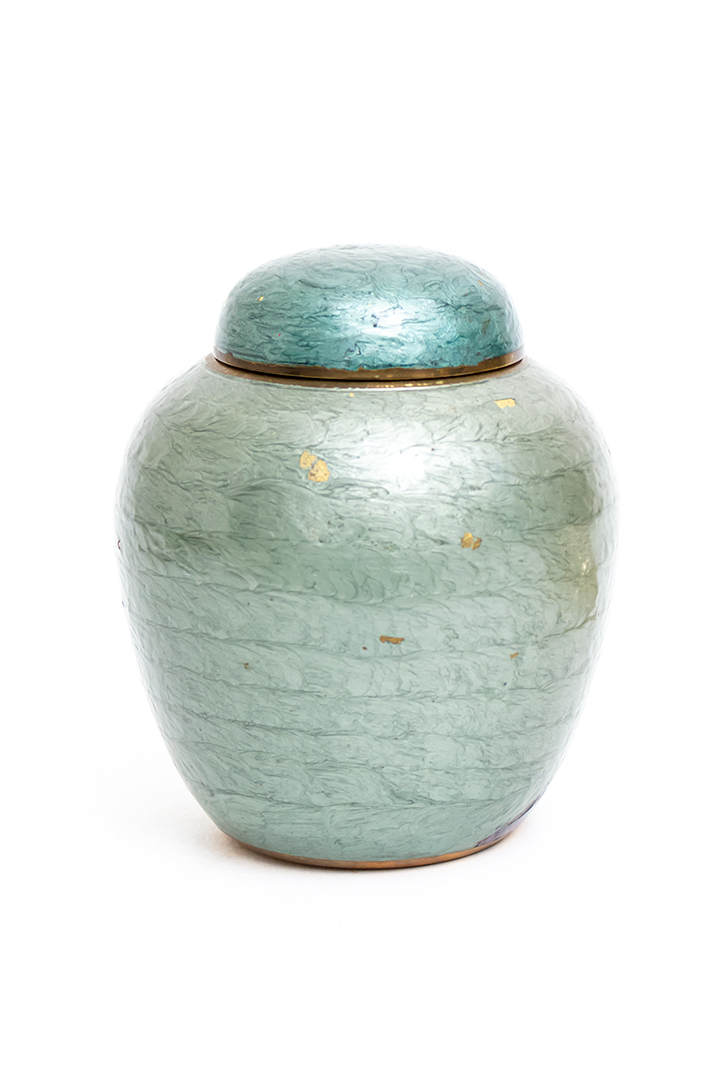 Grote vintage gemberpot mintgroen emaille India - Froufrou's