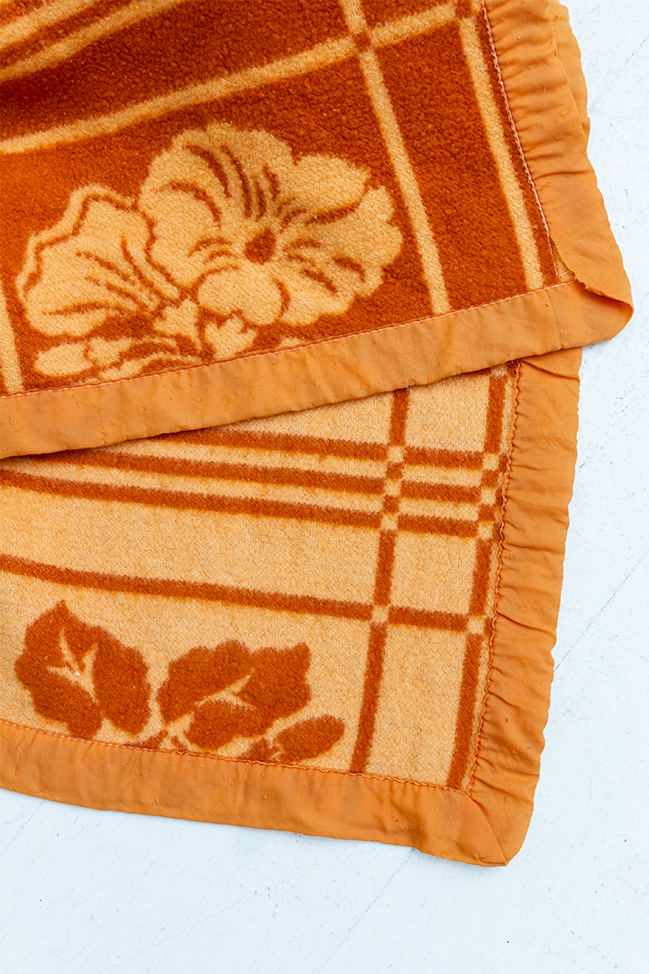 Oranje vintage wollen deken met bloemen - Froufrou's